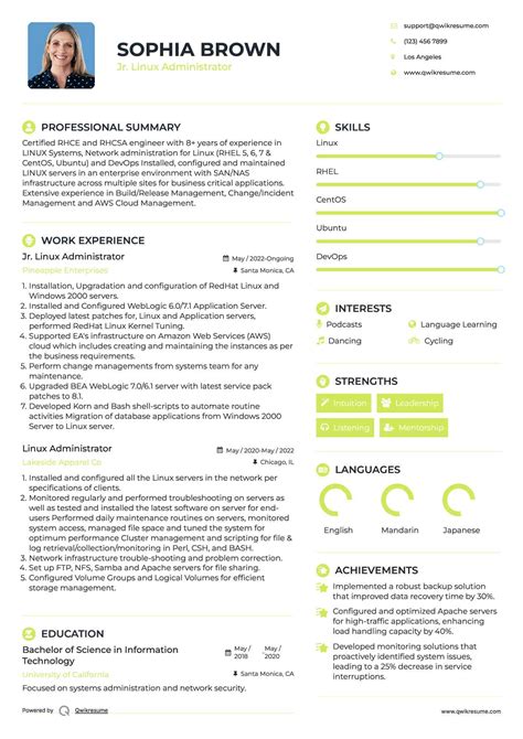 Linux System Administrator Sample Resume