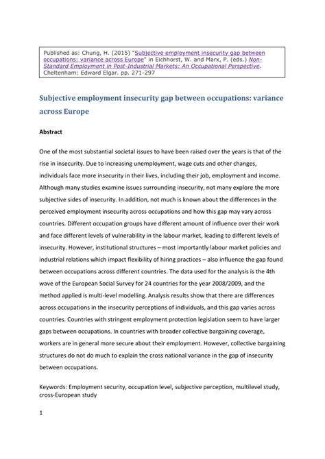 Pdf Subjective Employment Insecurity Gap Between Occupations