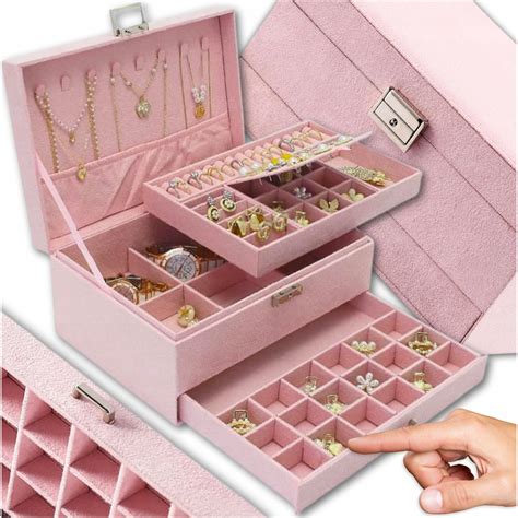 SzkatuŁka Na BiŻuteriĘ Zegarki DuŻa Kuferek Organizer PudeŁko Etui Box