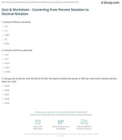 Decimal Notation Worksheet