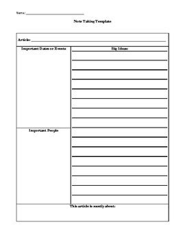 Research Note Taking Template By SBY Teachers Pay Teachers