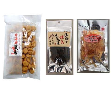 【楽天市場】【メール便】長岡おつまみセット【 おつまみ3選c 】蛍烏賊豆吉90g チェダーチーズとかんずり入さきいか35g 越後地酒漬えいひれ