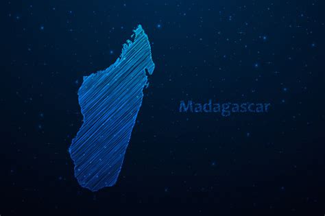 마다가스카르지도 손으로 그린 낙서 스케치와 국가 이름 진한 파란색 배경에 미래 스타일의지도 벡터 일러스트 레이 션 Eps10 0