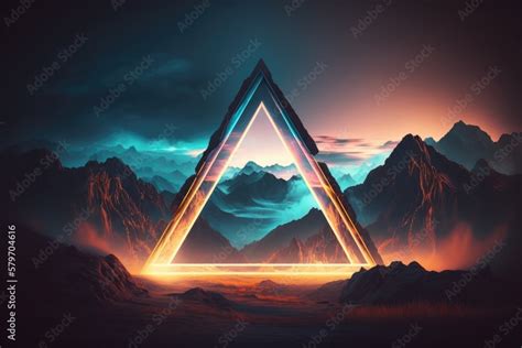Pyramid Abstract Colorful Neon Background Illuminated With Glowing Colored Light Generative Ai