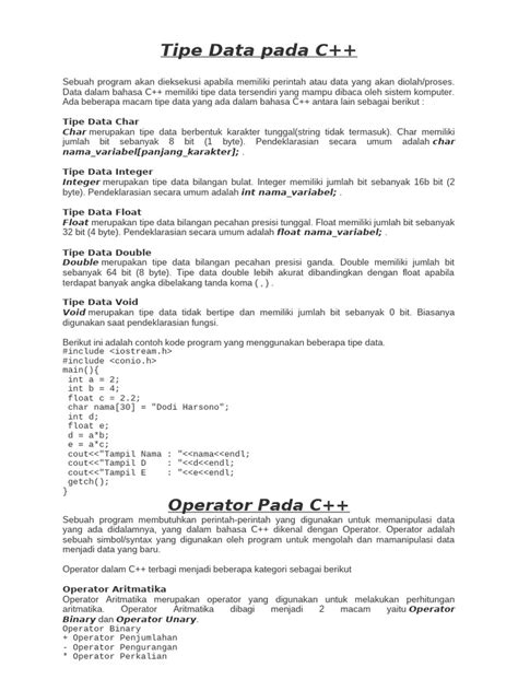 Tipe Data Dan Operator Pada C Pdf