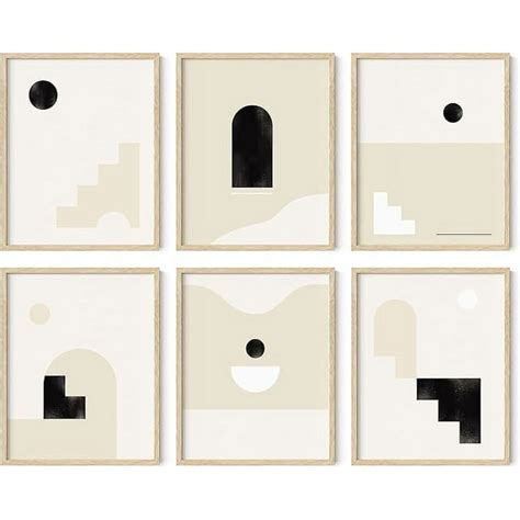 Haus And Hues Boho Prints Neutral Wall Art Set Of 6 Mid Century