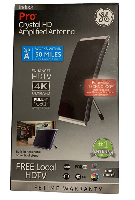 GE Indoor Pro Crystal HD Amplified TV Antenna 50 Miles Of Broadcast
