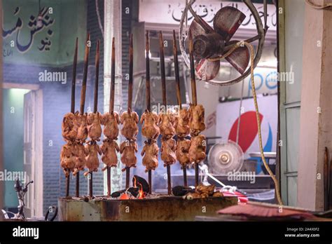 Peshawar Pakistan January 01 2015 Chicken Roasting On Skewers For