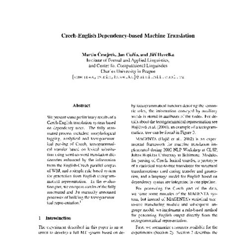 Czech English Dependency Tree Based Machine Translation Acl Anthology