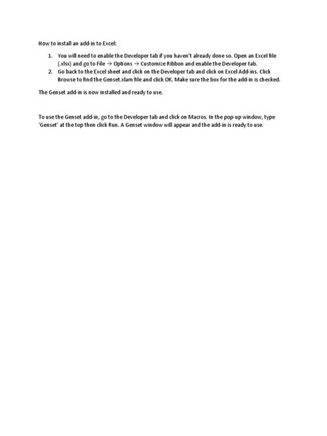 How To Install The Genset Addin Pdf