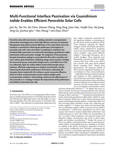 Multi‐functional Interface Passivation Via Guanidinium Iodide Enables Efficient Perovskite Solar