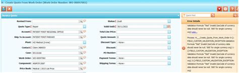 Validation Formula Error Occurs When Creating Service Quote From Work