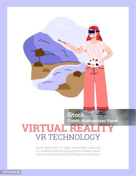 Vr 안경 만화 벡터 일러스트레이션에서 여성과 가상 현실 배너 3차원 형태에 대한 스톡 벡터 아트 및 기타 이미지 3차원