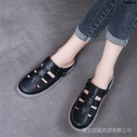 Closed Toe Leather Tendon Retro Shoes Flat Casual Cool Soft Bottom 2024