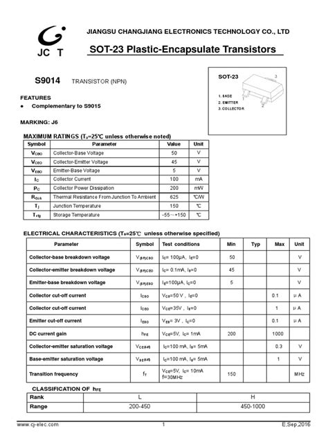S9014 Transistor Npn Sot 23 50v 100ma 200hfe Download Free Pdf