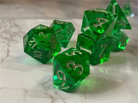 Eldritch Emerald Dice Set For Dnd 7 Piece Sharp Edge Resin Dice Set