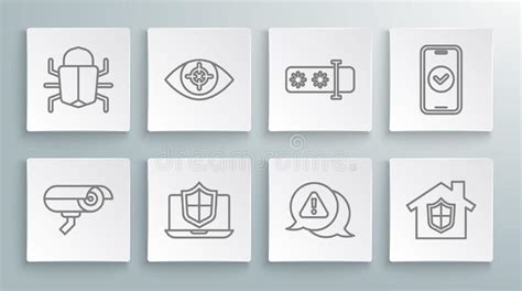 Set Line Security Camera Eye Scan Laptop Protected With Shield