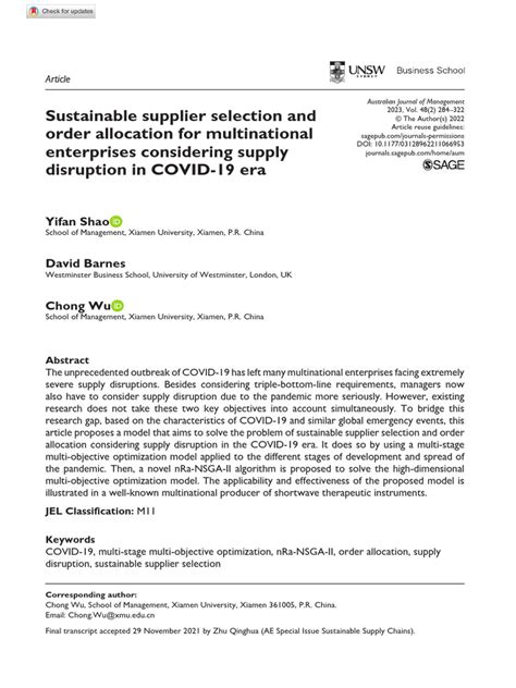 Shao Et Al 2022 Sustainable Supplier Selection And Order Allocation For Multinational