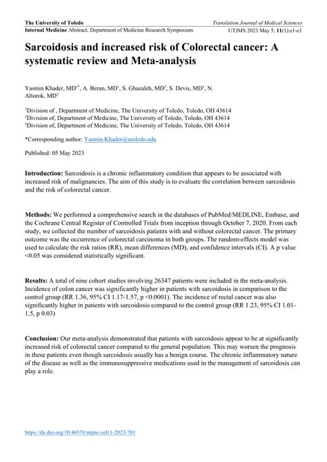 Pdf Sarcoidosis And Increased Risk Of Colorectal Cancer A