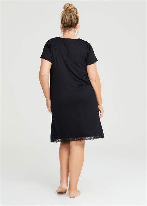 Shop Plus Size Bamboo Lace Split Nightie In Black Taking Shape Se