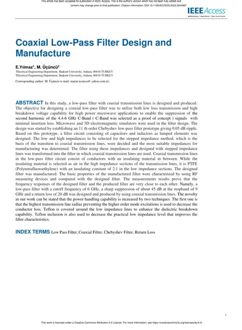 Pdf Coaxial Low Pass Filter Design And Manufacture