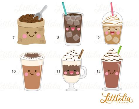 Coffees With Different Toppings Are Shown In This Graphic Art Printable