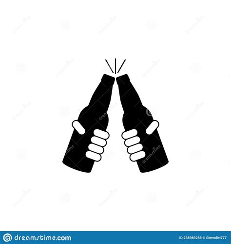 Two Bottles Of Beer In Hands Clink Bottle And Jingle Black And White