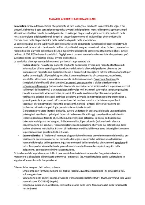 Appunti Completi Malattie Apparato Cardiovascolare Appunti Di