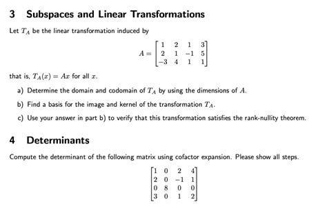 Solved 3 Subspaces And Linear Transformations Let Ta Be The