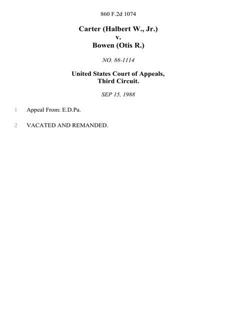 Carter Halbert W Jr V Bowen Otis R 860 F2d 1074 3rd Cir