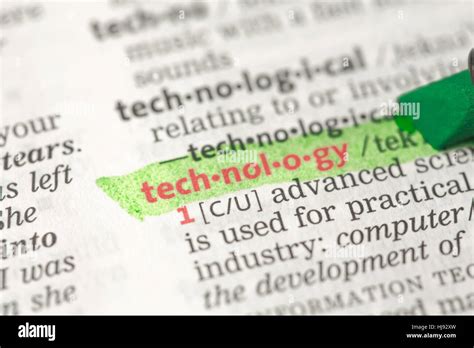 Technology Definition Highlighted In Green In The Dictionary Stock