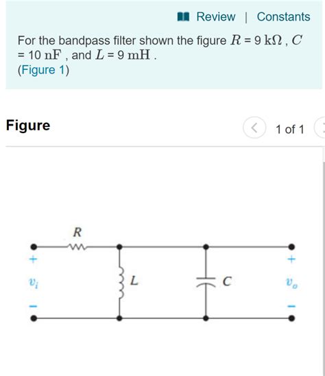 Solved Review Constants For The Bandpass Filter Shown The