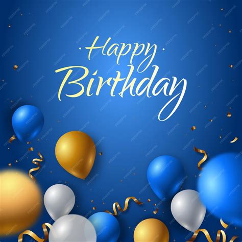 Joyeux Anniversaire Fond Bleu Avec Des Ballons Et Signe Vecteur Premium