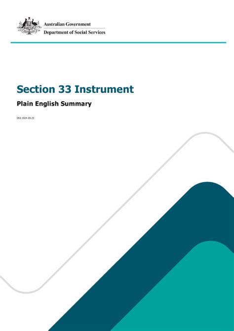 Section 33 Instrument Summary Australian Government Department Of Health Disability And Ageing