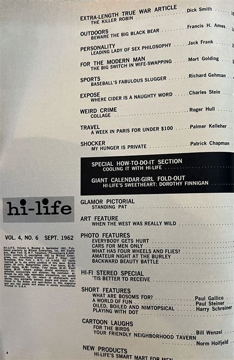Hi Life September 1962 Pin Up Magazine Vm16