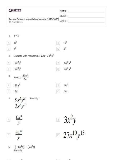 Monomials Operations Worksheets On Quizizz Free Printable