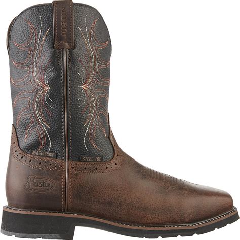 Justin Mens Stampede Waxy Waterproof Steel Toe Boots Academy