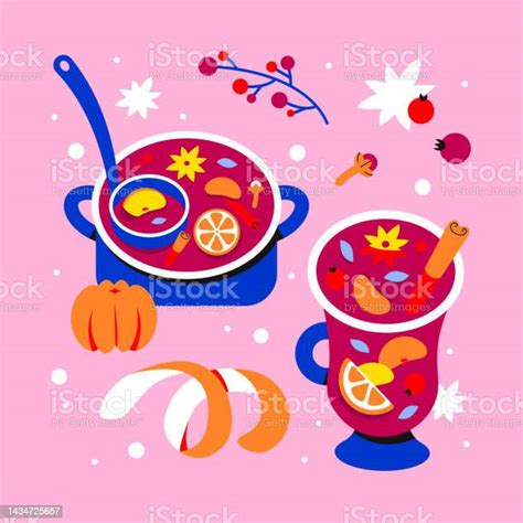 Mulled 와인 상그리아 펀치 그로그와 함께 크리스마스 배경 스튜 냄비와 레드 와인과 과일 향신료가있는 유리 0명에 대한 스톡