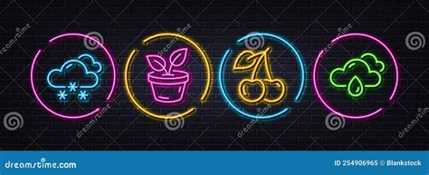 Leaves Cherry And Snow Weather Minimal Line Icons For Web Application Printing Neon Laser 3d