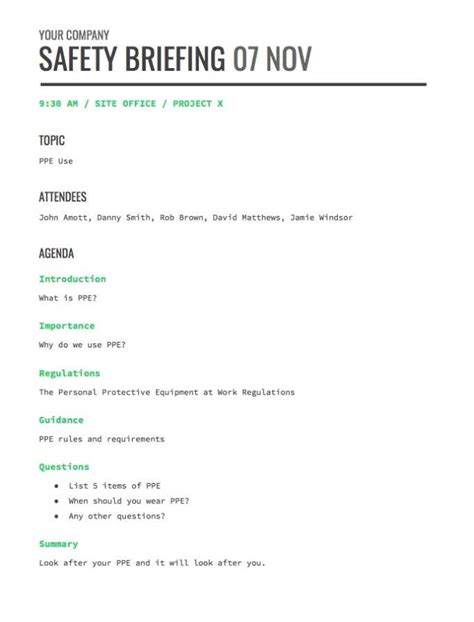 Toolbox Meeting Template Doc Midi
