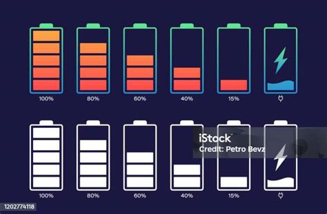충전 수준이 다른 배터리를 설정합니다 자동차 배터리 표시기 배터리 충전 표지판 무선 충전 에너지 기호 벡터 그래픽 디자인 가득 찬에 대한 스톡 벡터 아트 및 기타 이미지