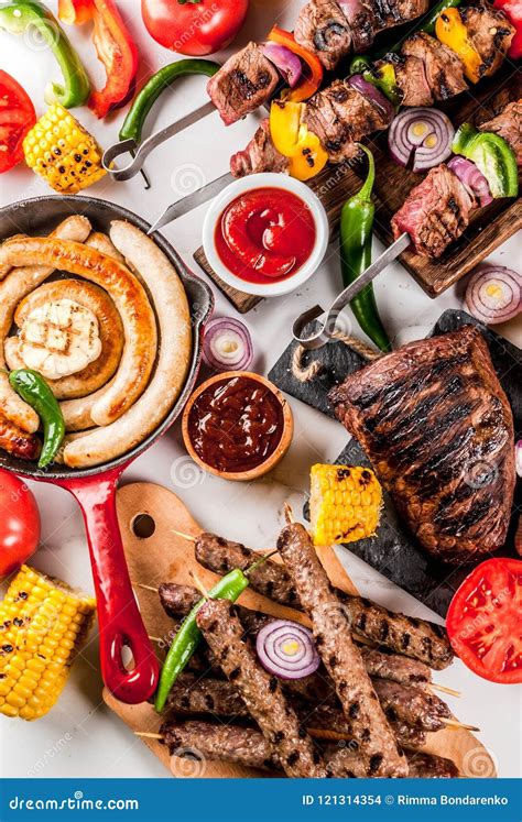 Assortment Various Barbecue Food Grill Meat Bbq Party Fest Sh Stock