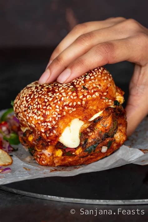 Spicy Bean Tawa Burgers Sanjana Feasts Street Food