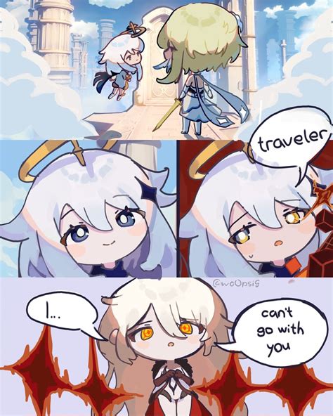 Lumine Paimon And Asmoday Genshin Impact Drawn By Woopsi9 Danbooru