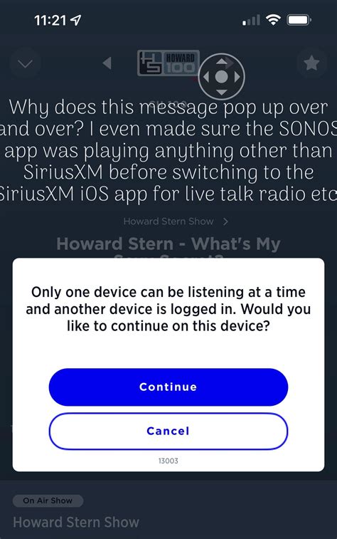 SiriusXM IOS Conflicting With SONOS PopUp Only One Device Can Be