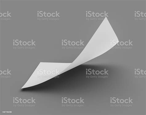 빈 종이 시트를 구부립니다 빈 종이 회색 배경에 그림자가있는 모형 A4 형식 용지 3d 일러스트 레이 션 모형에 대한 스톡 사진