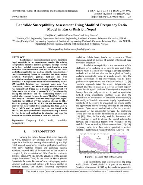 Landslide Susceptibility Assessment Using Modified Frequency Ratio Model In Kaski District