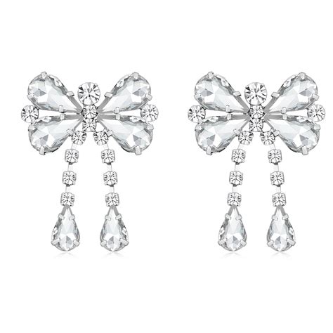 Bow Heart Rhinestone Earrings Silvergold Plated Cubic Zirconia Bow