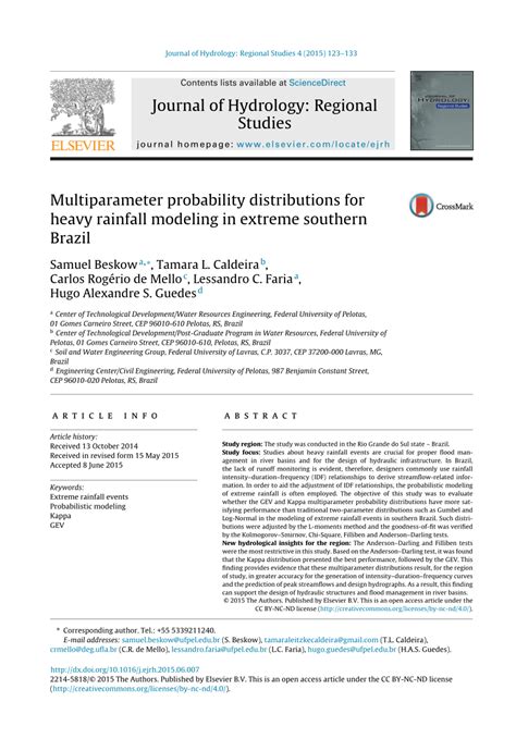 Pdf Multiparameter Probability Distributions For Heavy Rainfall