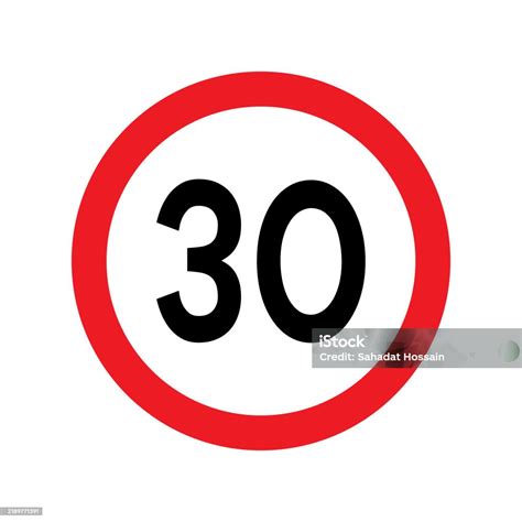 제한 속도 30 교통 표지판 자동차 운전자를 위한 제한 기호입니다 도로 속도 제한 최대 30kmh 또는 Mph는 흰색 배경에